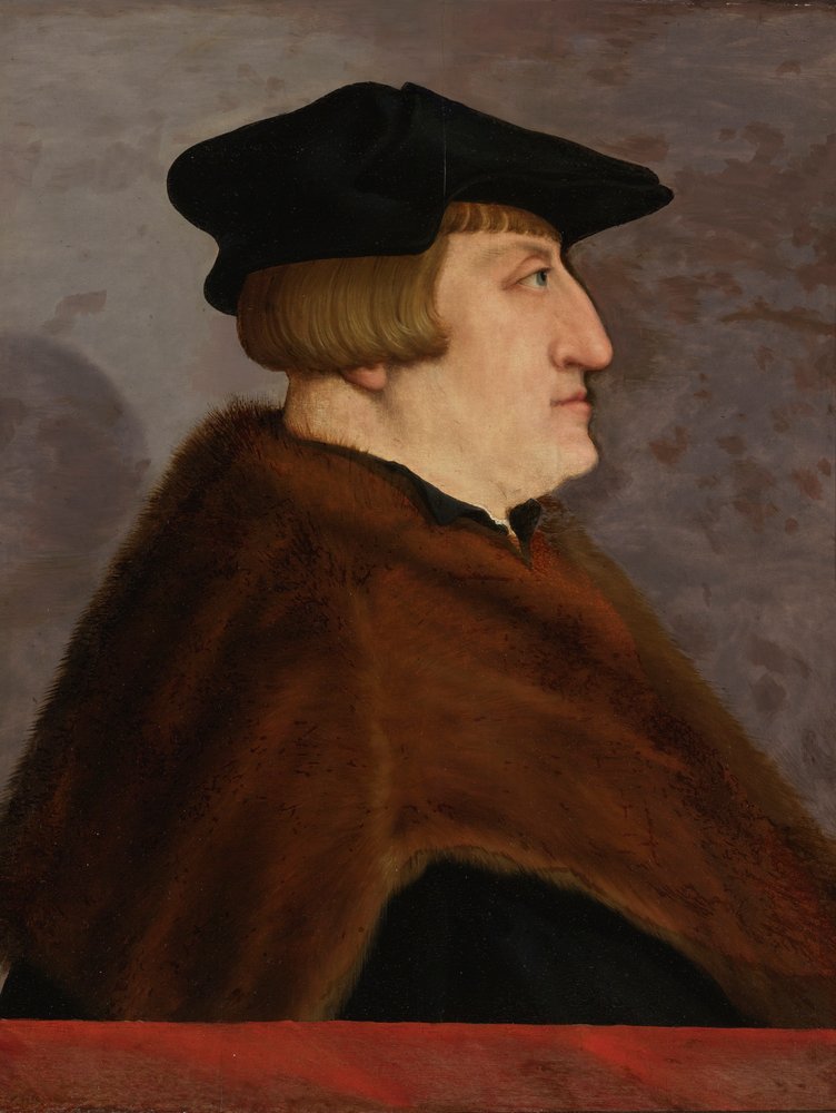 Portrait de profil d'un homme en demi-longueur, avec chapeau noir et ...