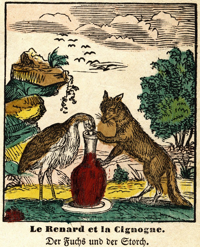 Fables de La Fontaine : le renard et la cigogne. Image d'Épinal ...