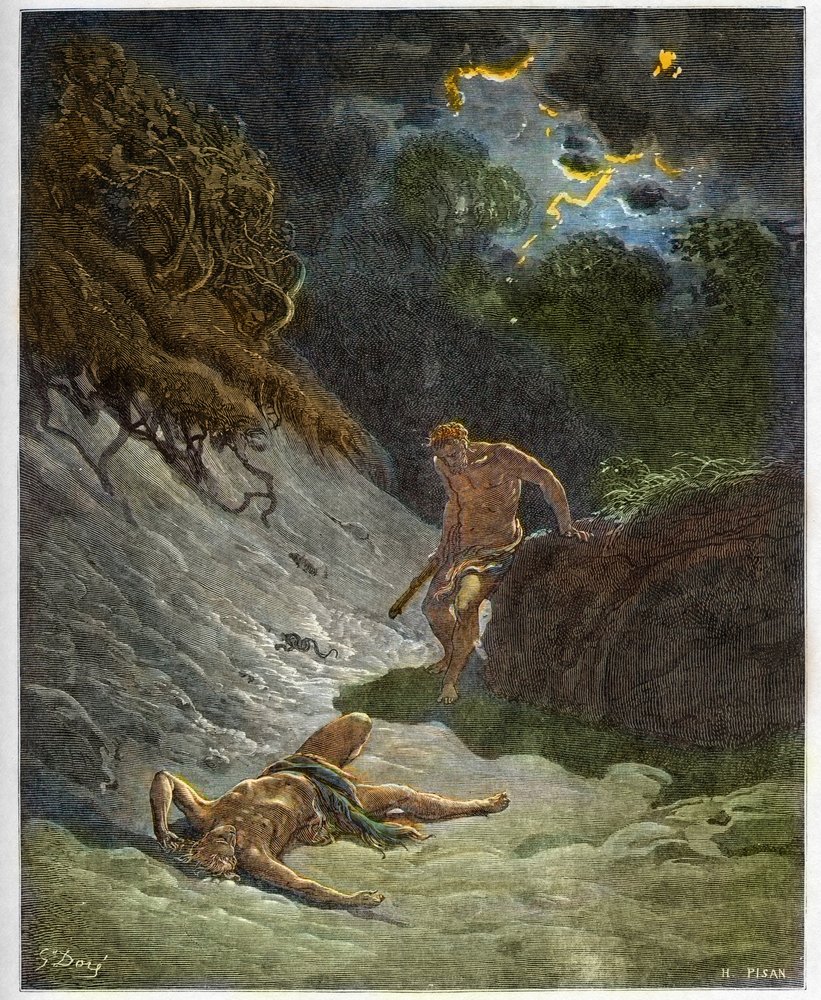 La mort d'Abel - Meurtre d'Abel par Caïn - gravure dans « La Bible ...