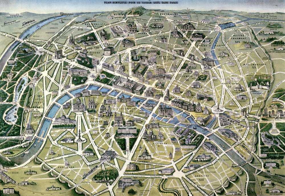 Carte de Paris pendant la période des 'Grands Travaux' par le baron ...