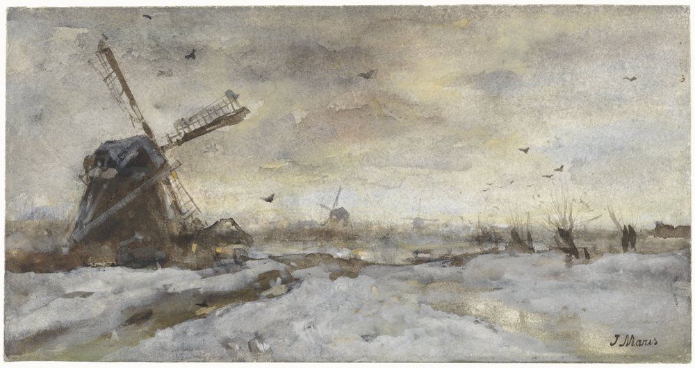 Paysage avec moulin sous la neige | Jacob Maris