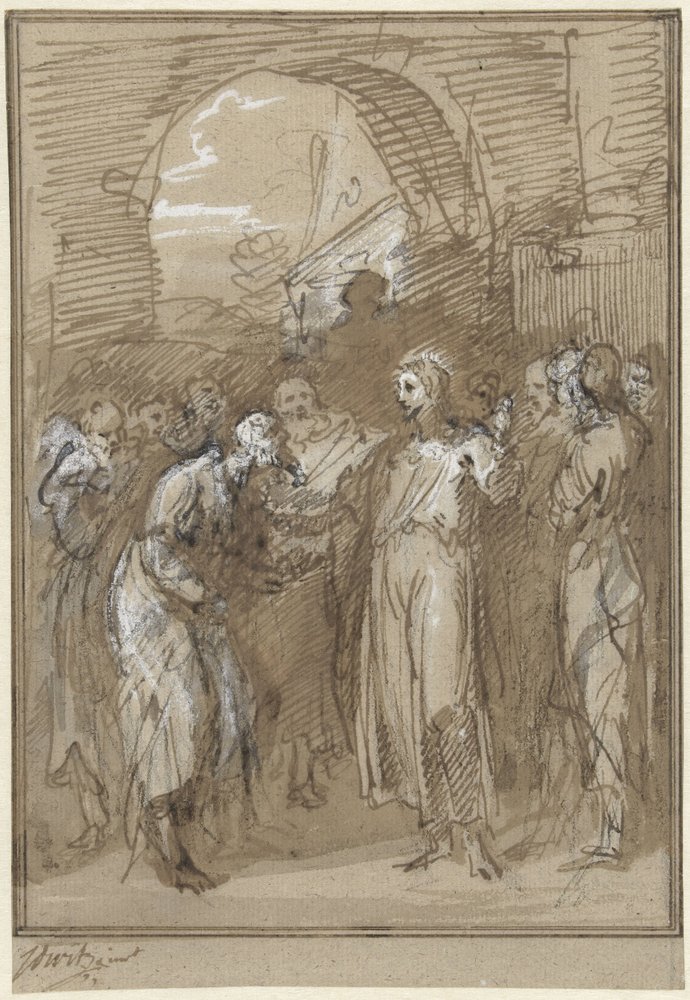 Christ au milieu des pharisiens devant une porte