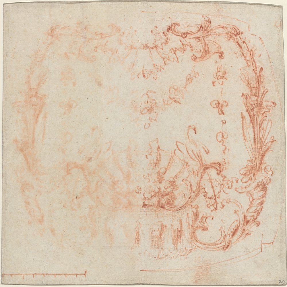 Design mural rococo avec une fontaine et des cygnes [verso]