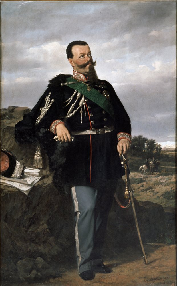 Portrait de Victor Emmanuel II, premier roi d'Italie (huile sur toile)