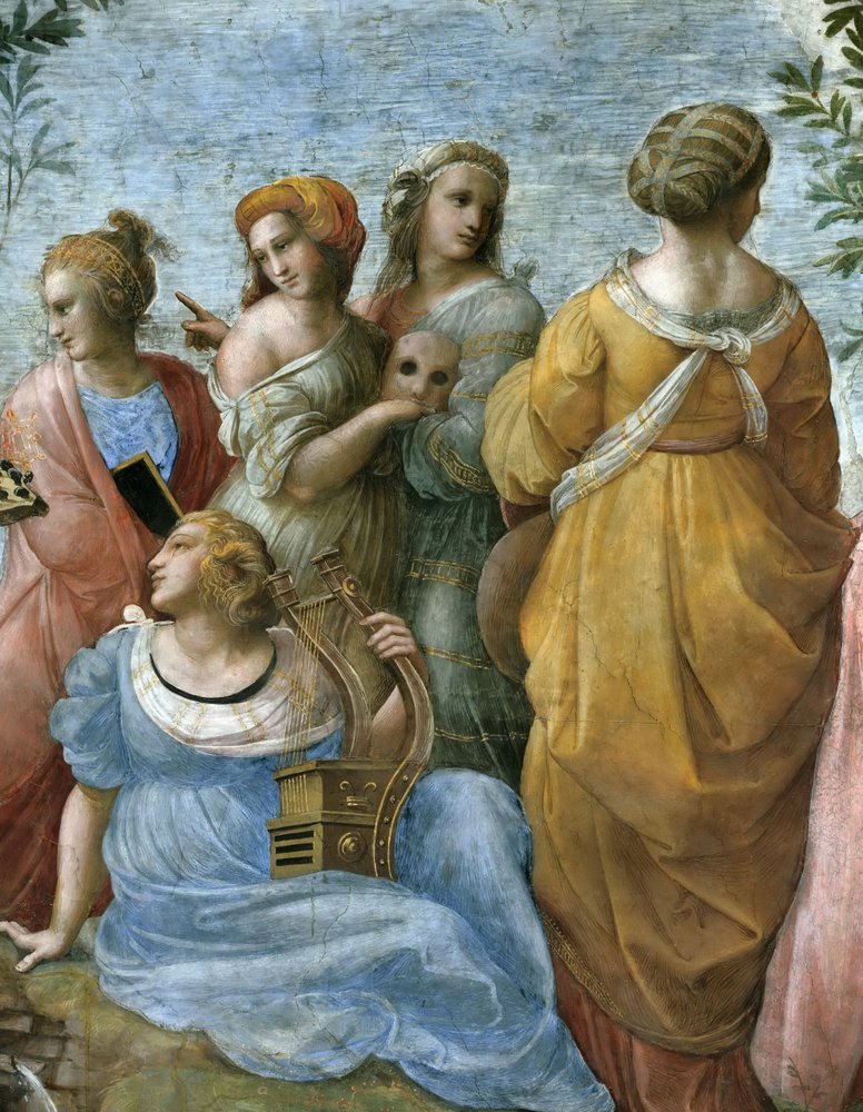 Le Parnasse (détail). Fresque dans la Stanza della Segnatura, vers 1510 ...