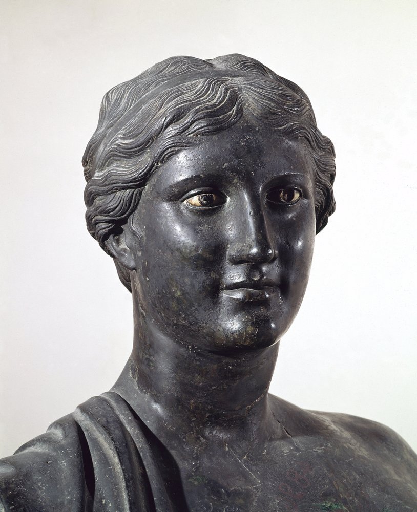 Buste de Sappho, statue en bronze, de la Villa des Papyrus, Herculanum, Campanie, Italie ...