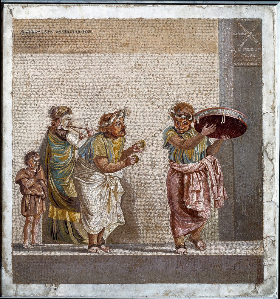 Musiciens itinérants dédiés au culte de la divinité Cybèle. Mosaïque d ...