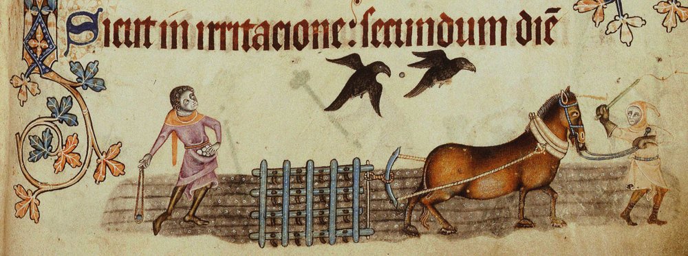 Paysans labourant du Luttrell Psalter, vers 1330