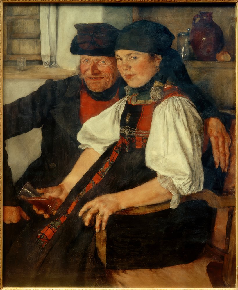 W.Leibl, Vieux paysan et jeune fille | Estampe d'art