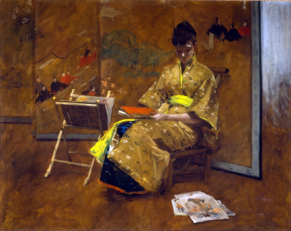 Une fille en robe japonaise. Le Kimono vers 1887.