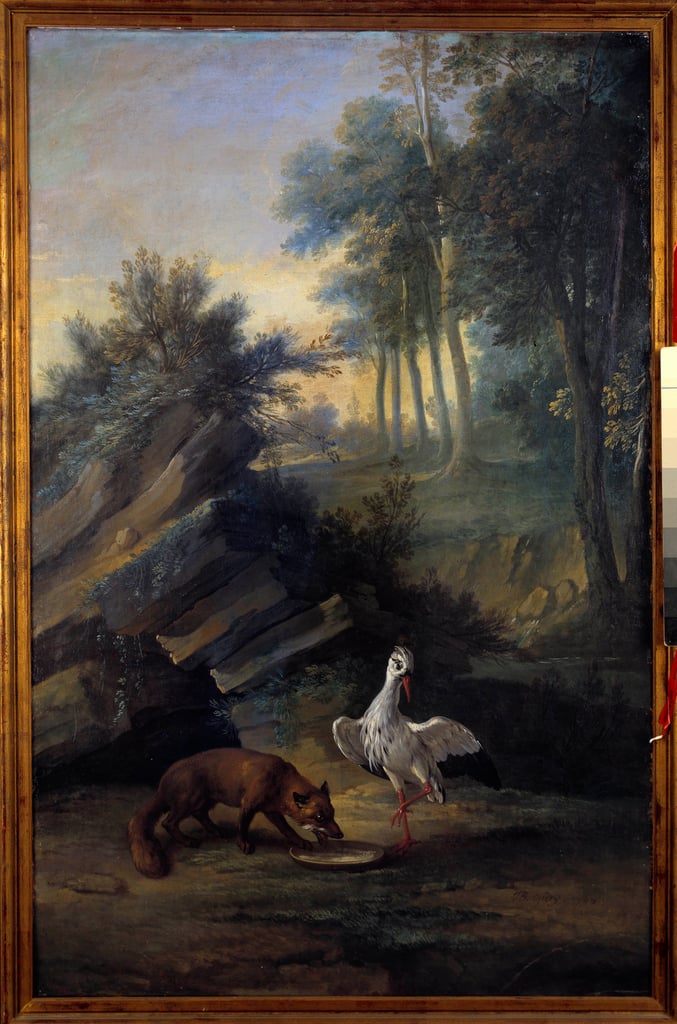 Le renard et la cigogne. Illustration d'une fable de Jean de La ...