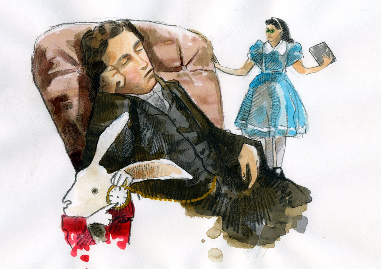 Portrait de Lewis Carroll entouré de ses personnages