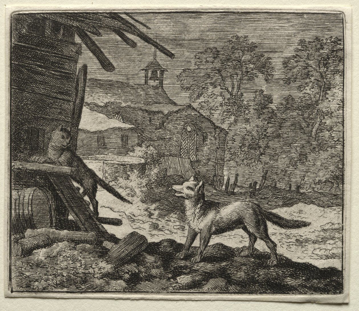 Renart le goupil : Renart trompe le chat | Estampe d'art