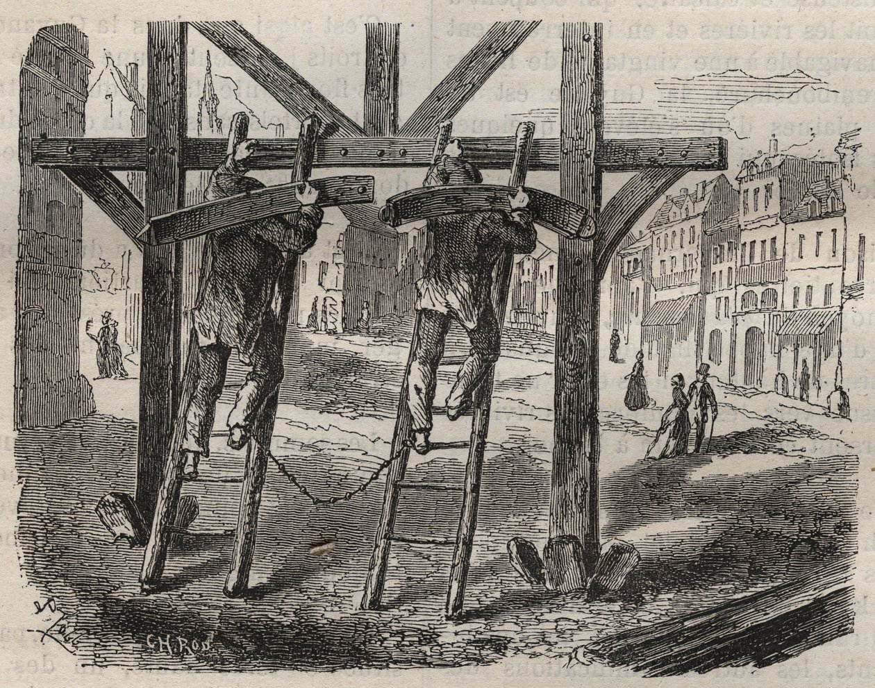 Forçats charpentiers au bagne de Toulon au XIXe siècle. Gravure dans ...
