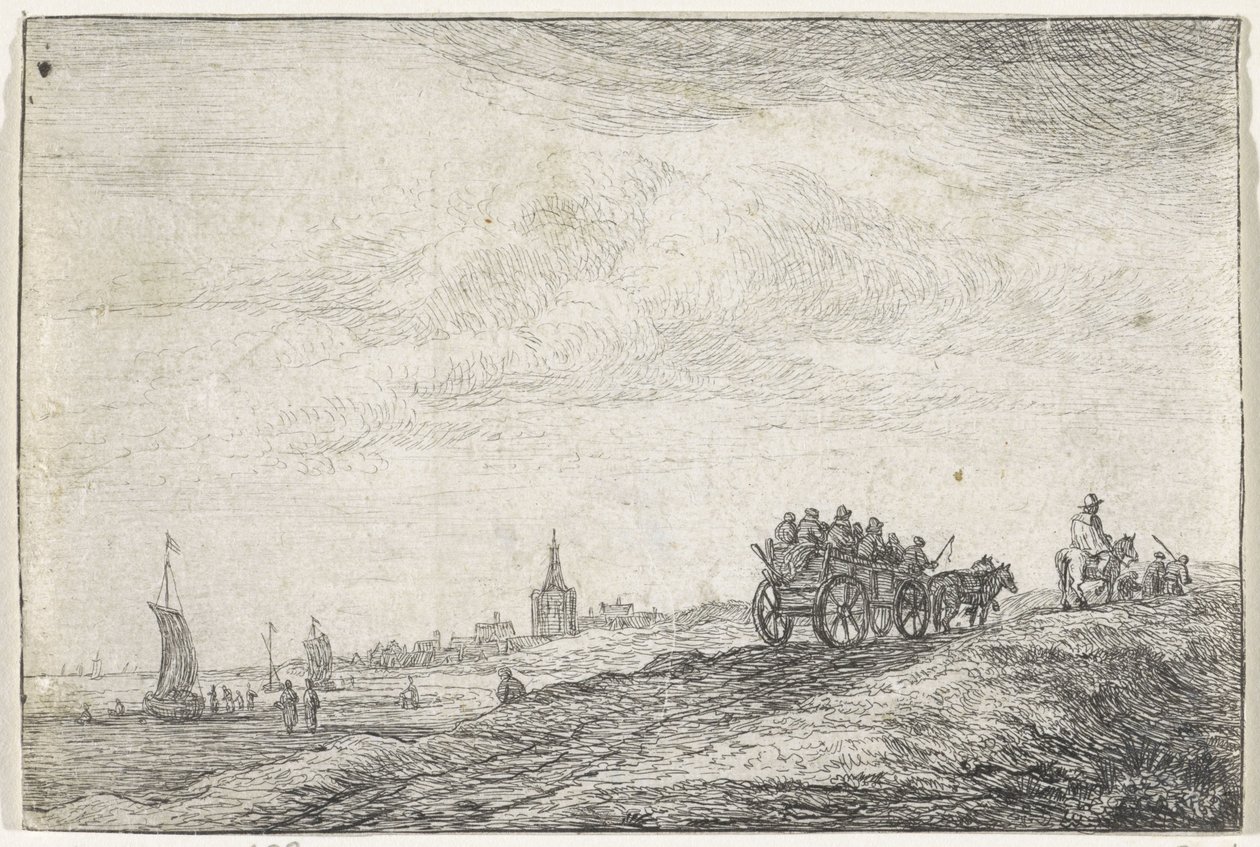 Ligne de côte avec cheval et chariot | Anthonie Waterloo