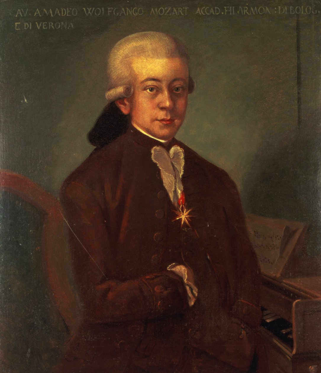 Portrait de Wolfgang Amadeus Mozart (1756-91) portant l&Ordre du Golden ...