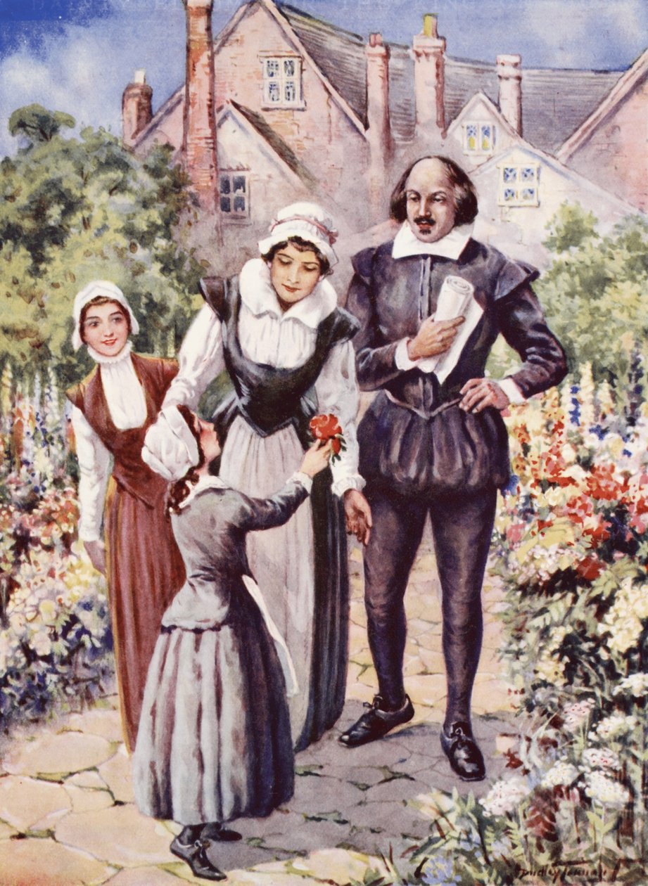 William Shakespeare, avec sa femme et ses deux filles, dans le jardin ...