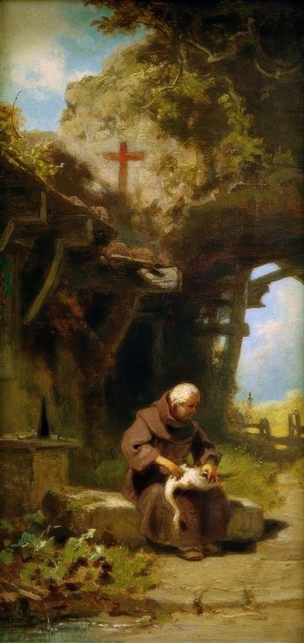 Un ermite plumant une oie | Carl Spitzweg | Estampe d'art