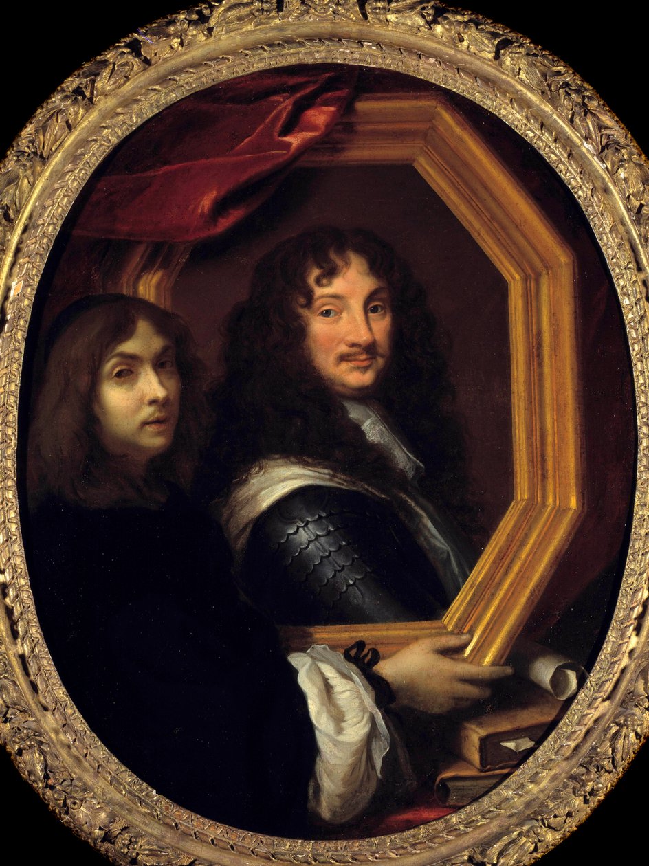 Portrait de l'artiste (ou autoportrait) tenant le portrait d'un militaire