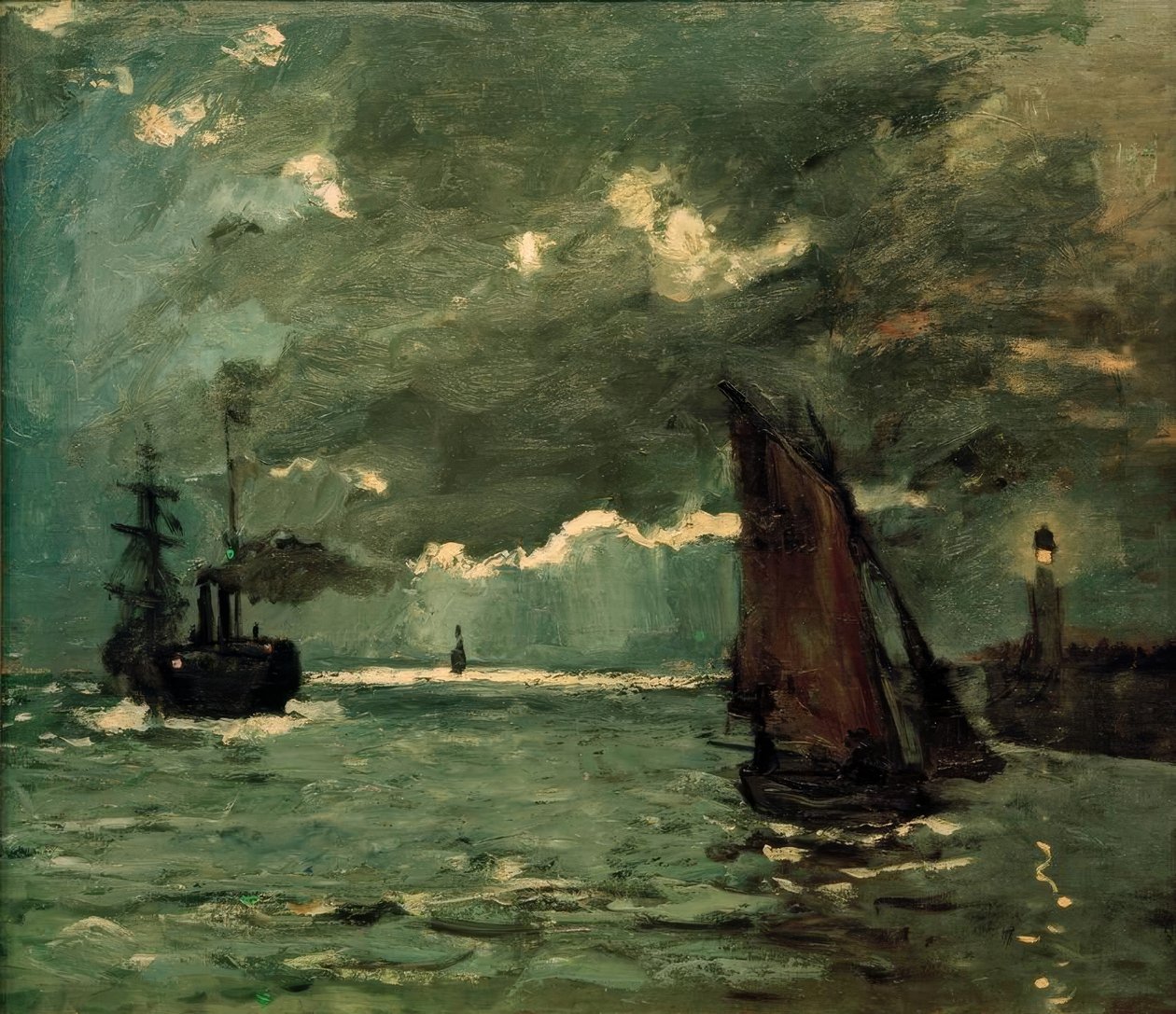 Marine, navires au clair de lune | Claude Monet