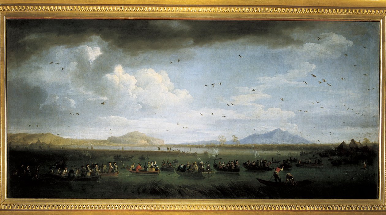 Charles de Bourbon chassant des canards au lac Patria, peinture de ...