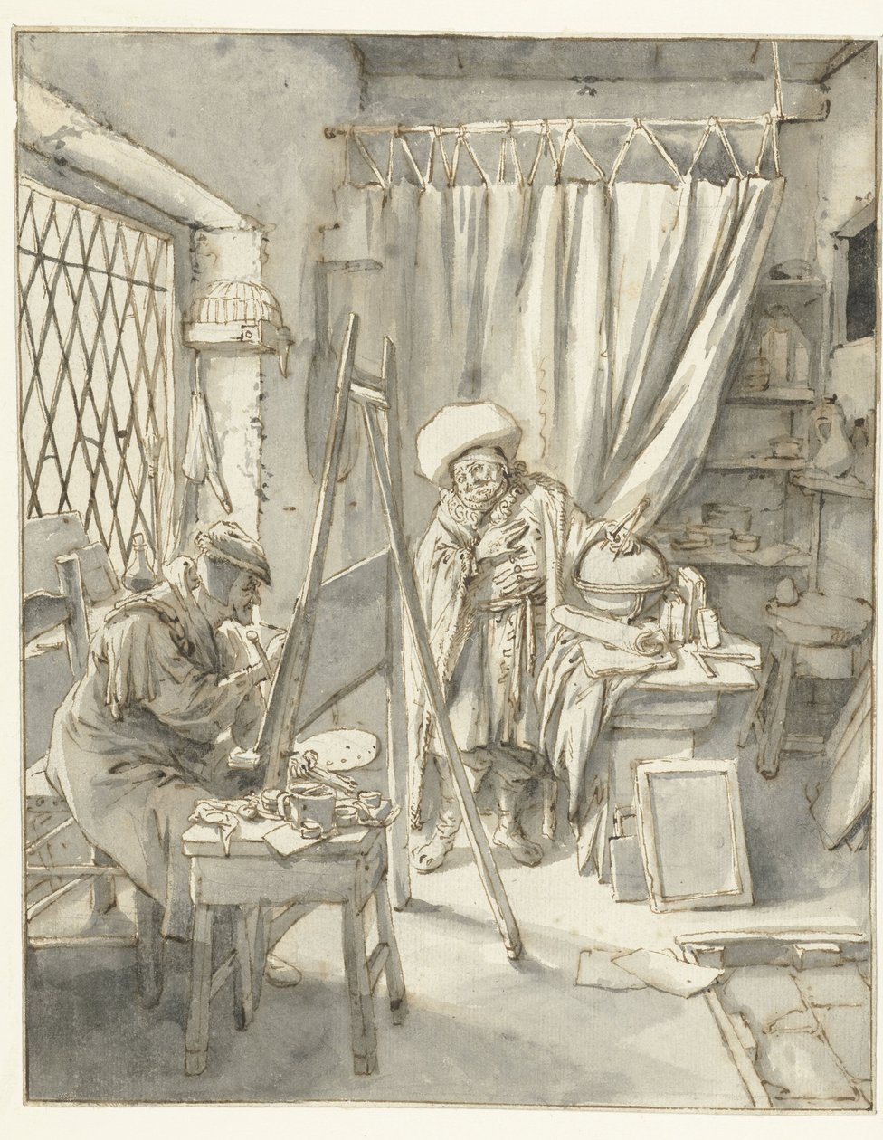 Un artiste avec un modèle dans son atelier | Estampe d'art