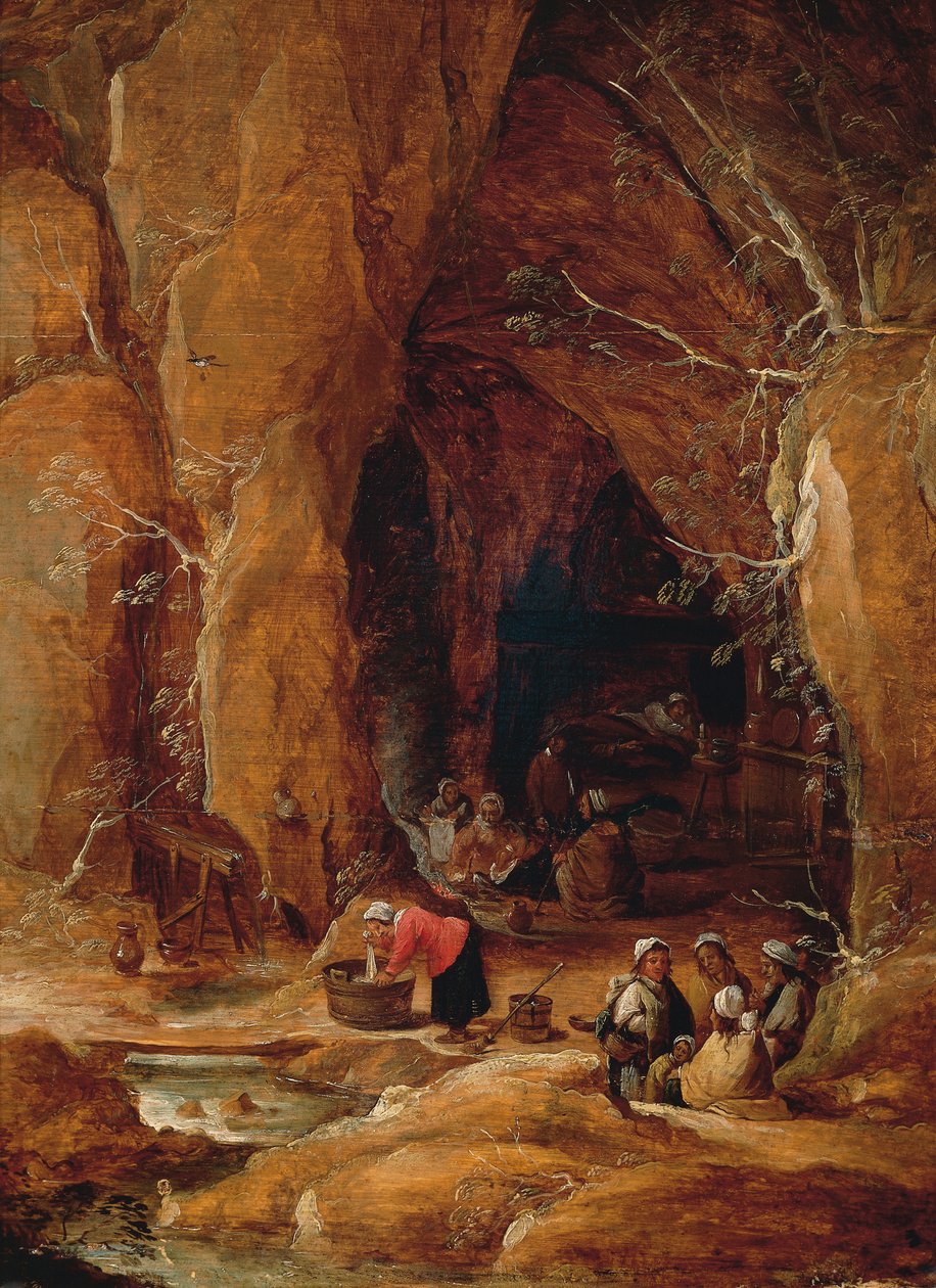 Vagabonds et lavandières dans une grotte | Estampe d'art