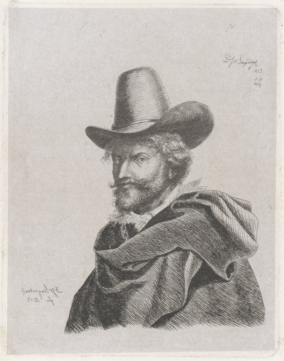 Portrait de Pierre Paul Rubens avec manteau et chapeau haut