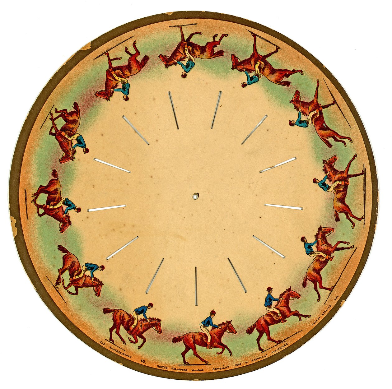Disque de zoopraxiscope montrant un cheval au galop, 1893