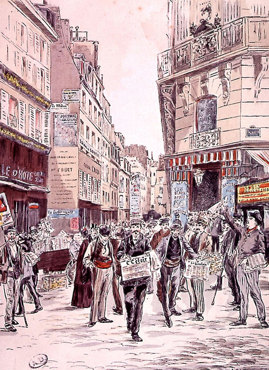 Marchands de journaux dans les rues de Paris en 1893, gravure