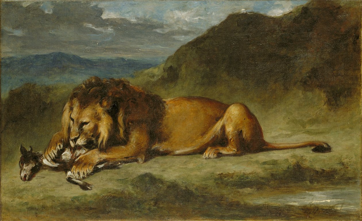 Lion dévorant une chèvre | Estampe d'art
