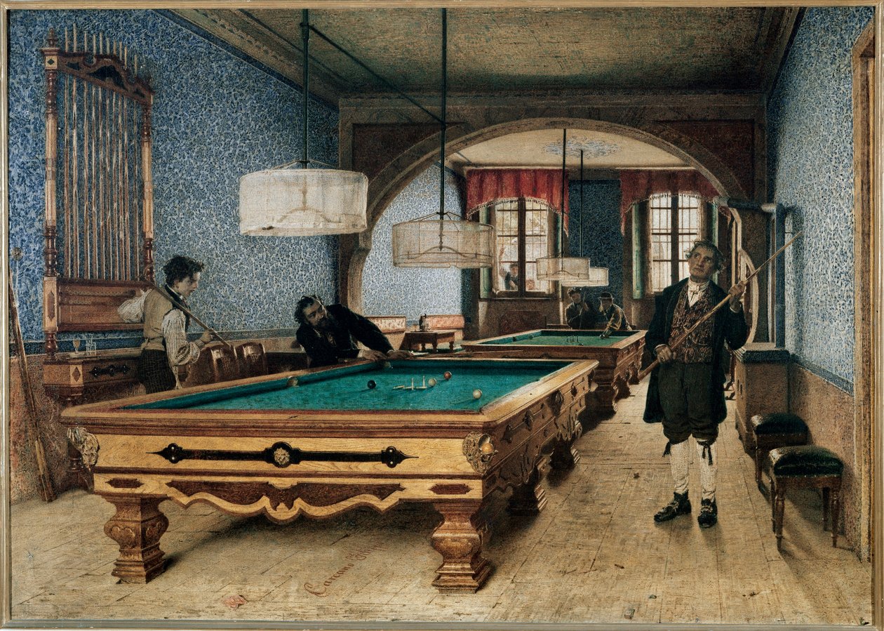 Le jeu de billard (huile sur toile | Filippo Carcano