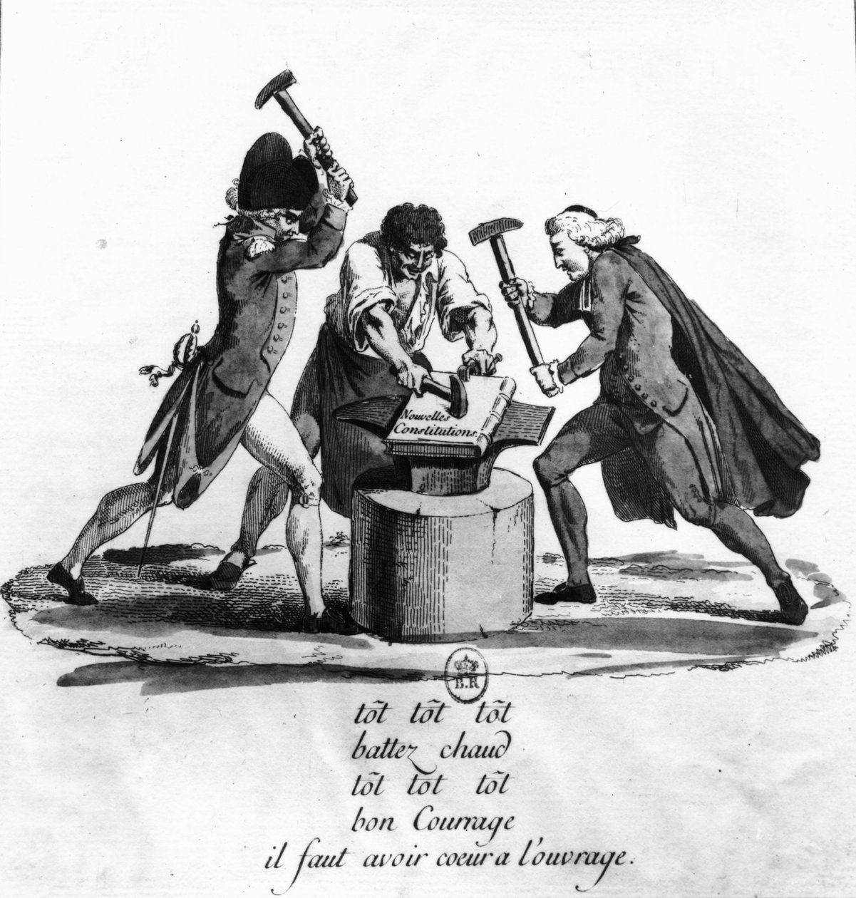 Les Trois Ordres, forgeant la nouvelle constitution sur une enclume, 1789