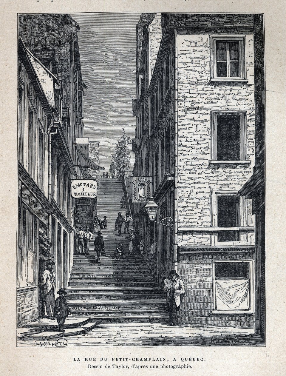 Découverte du Canada : rue du Petit-Champlain à Québec. Dessin de ...