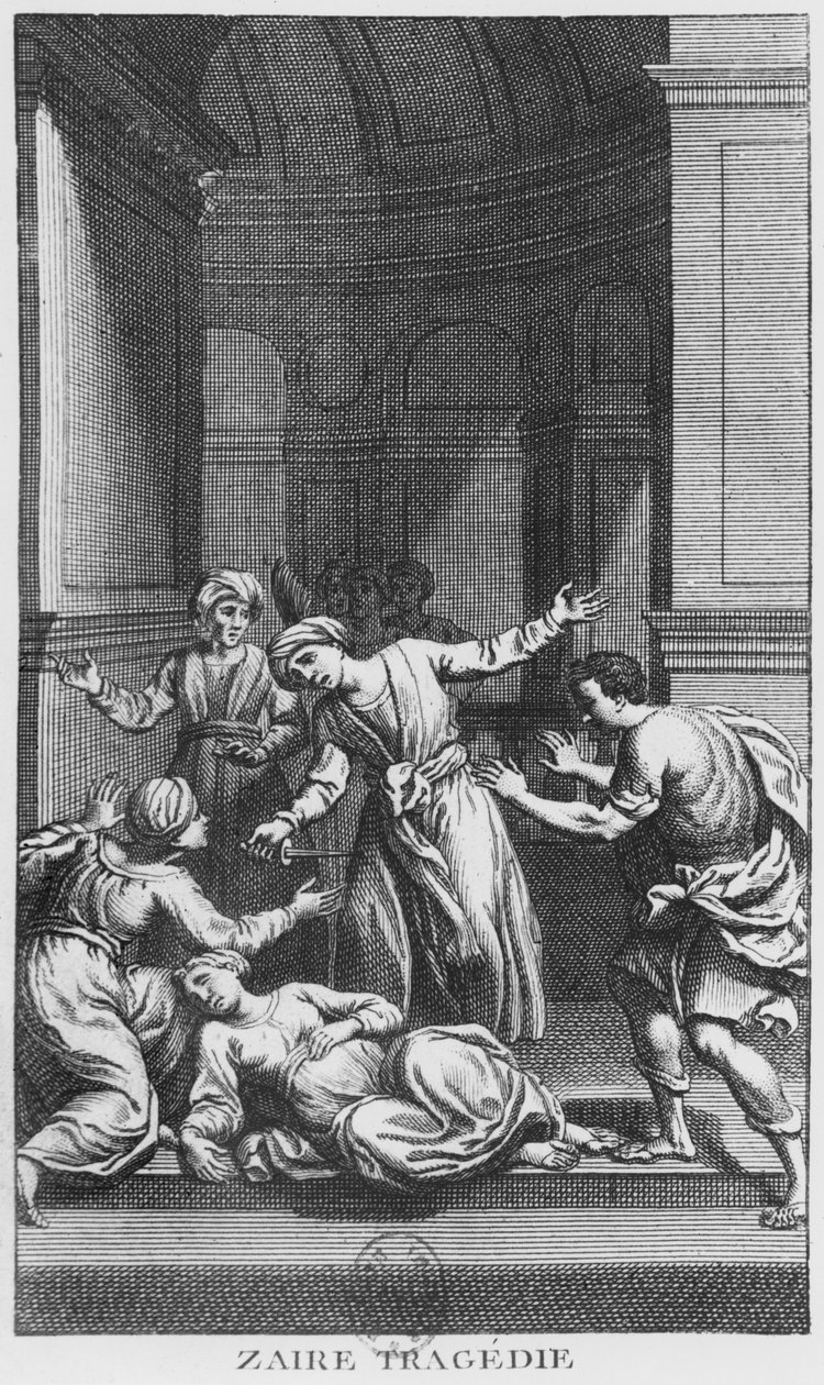 Orosmane tuant Zaire, illustration de l'Acte V de 'Zaire' par Voltaire ...