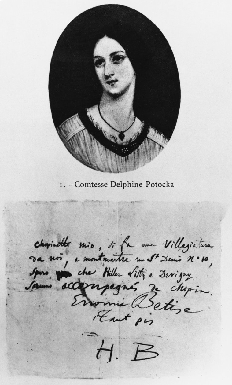 Portrait de la Comtesse Delphine Potocka, lettre de Hector Berlioz à ...