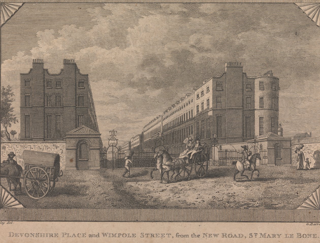 Devonshire Place et Wimpole Street, depuis la New Road, St. Mary le Bone