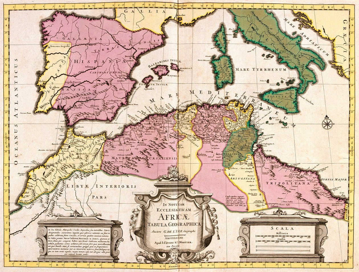 Carte de l'Afrique du Nord (Mauritanie, Maroc, Algérie, Tunisie, Libye) et de l'Europe (Espagne ...