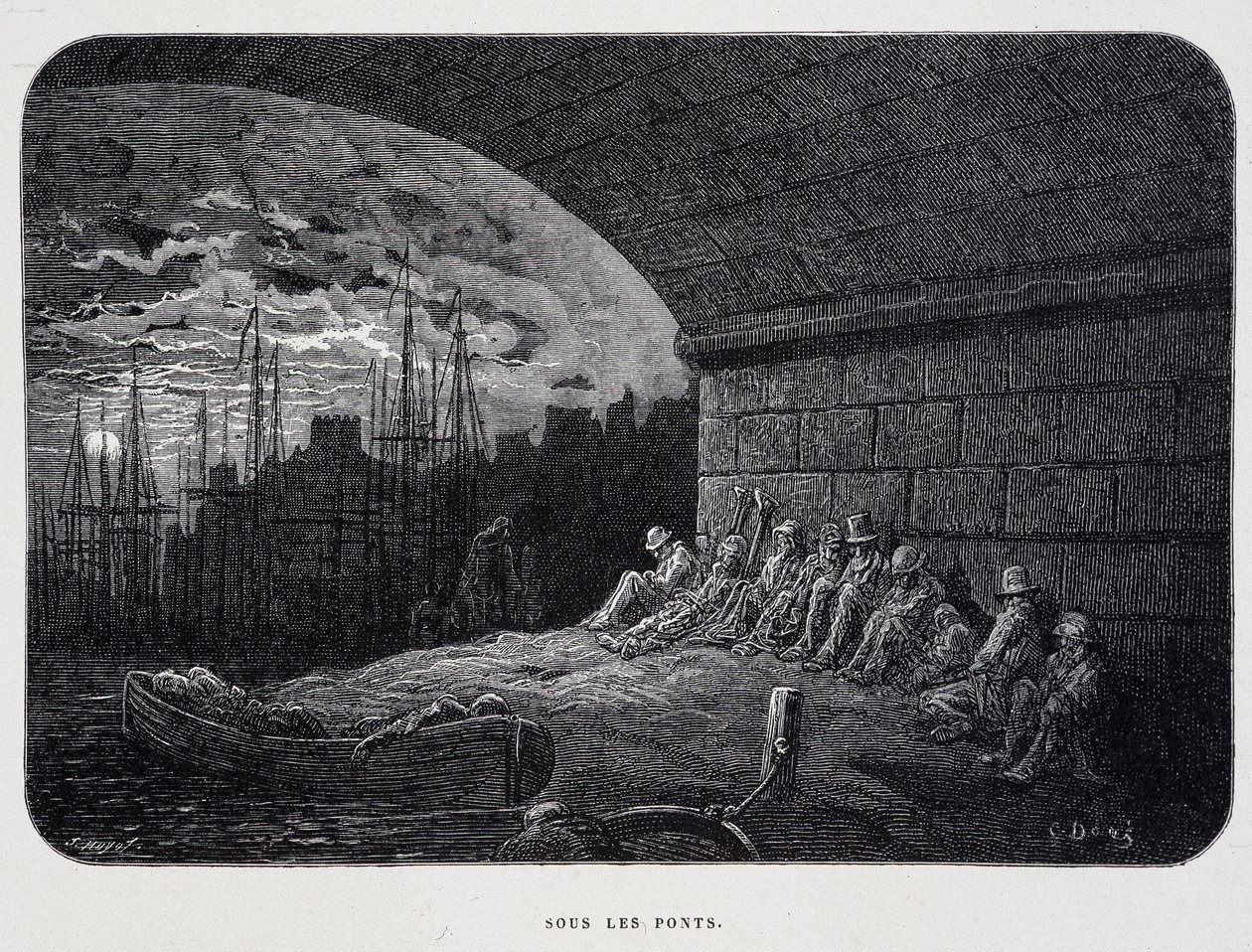 Clochard sous les ponts - dans «Londres» par Gustave Doré