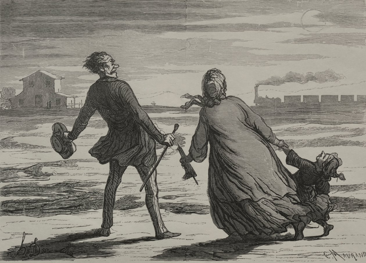 Le Chemin de fer : Trop tard | Honoré Daumier | Estampe d'art