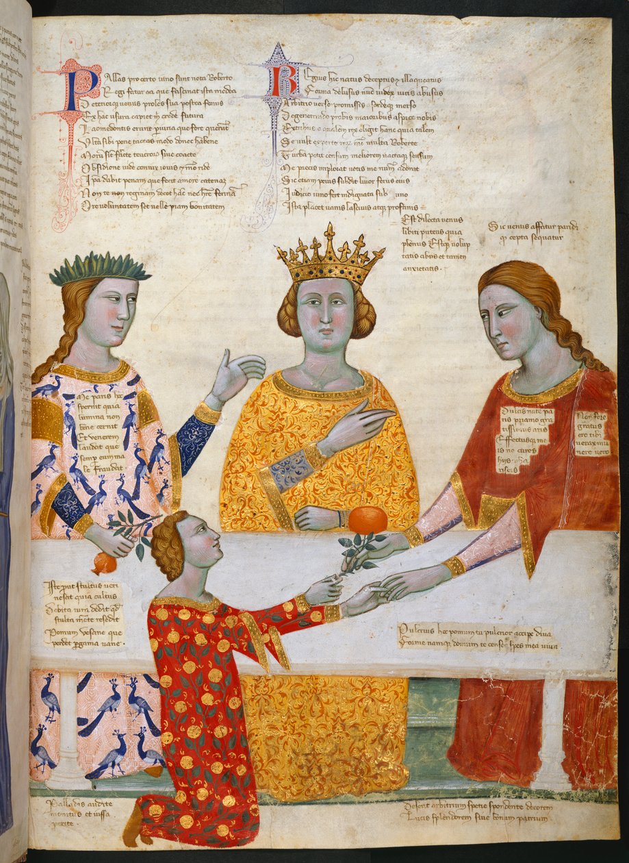 Miniature du Jugement de Pâris, avec Pallas Athéna, Junon et Vénus ...