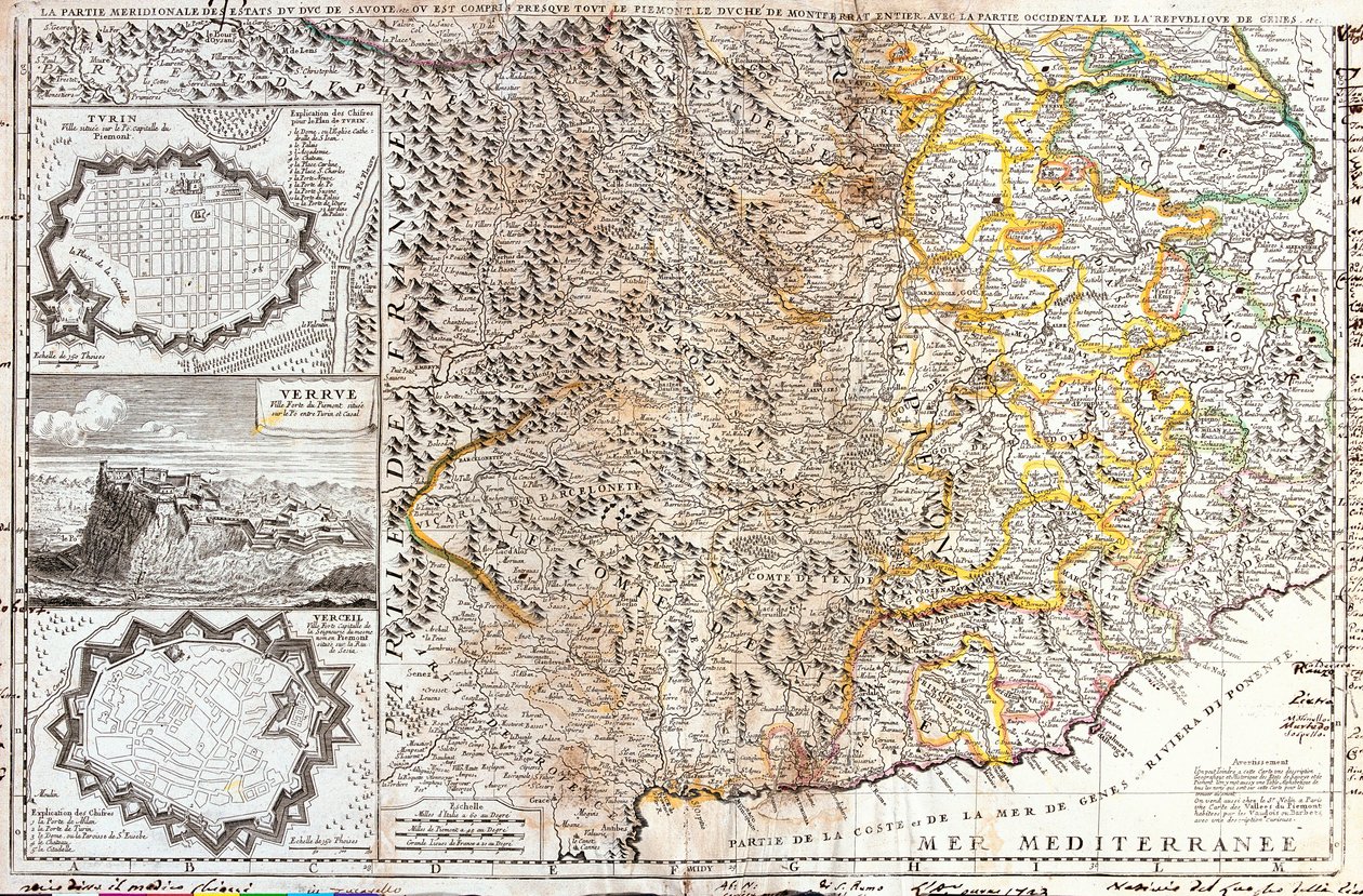 Carte des territoires sud du duc de Savoie, en Italie