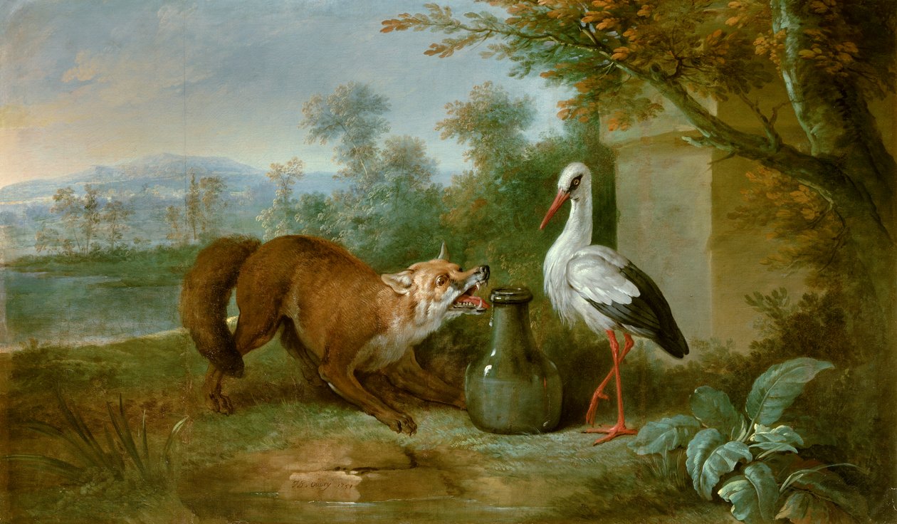 Le renard et la cigogne Illustration pour la fable de Jean de la Fontaine