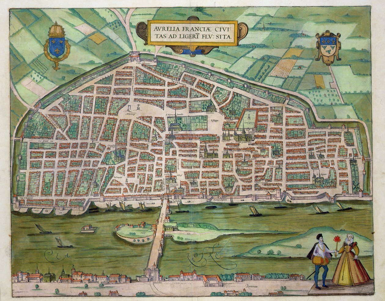 Carte d'Aurelia, de 'Civitates Orbis Terrarum' par Georg Braun (1541 ...