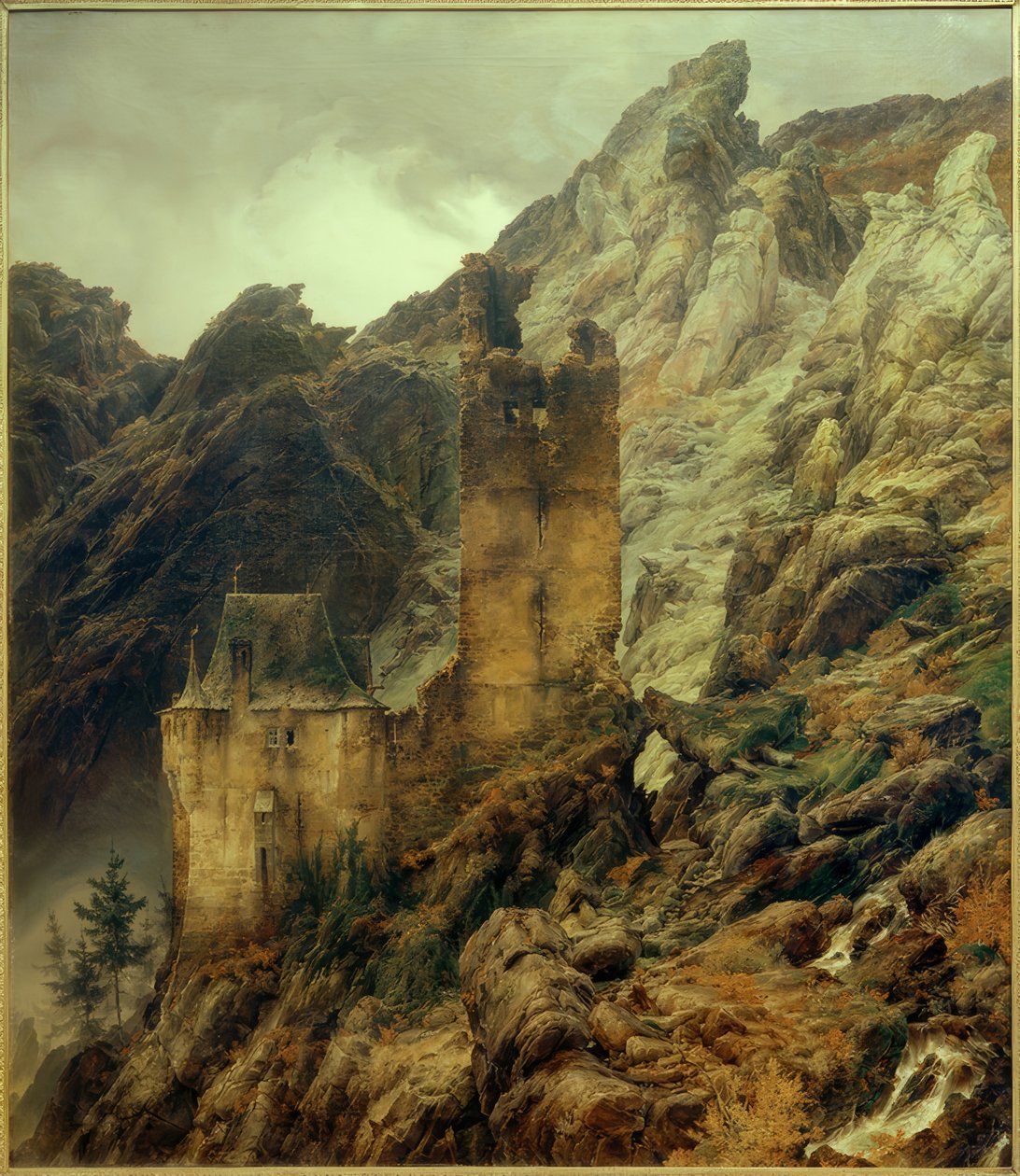 C.F.Lessing, Paysage rocheux : Gorge avec ruines