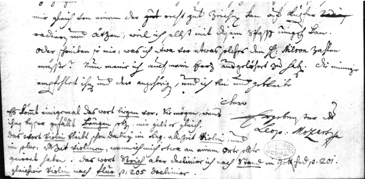 Lettre de Leopold Mozart (1719-87), 7 juillet 1755