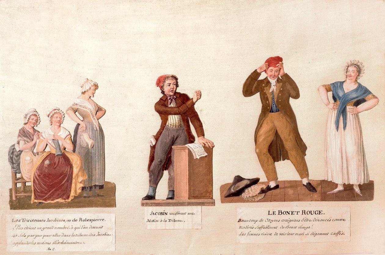 Les Tricoteuses jacobines, un jacobin et le bonnet rouge