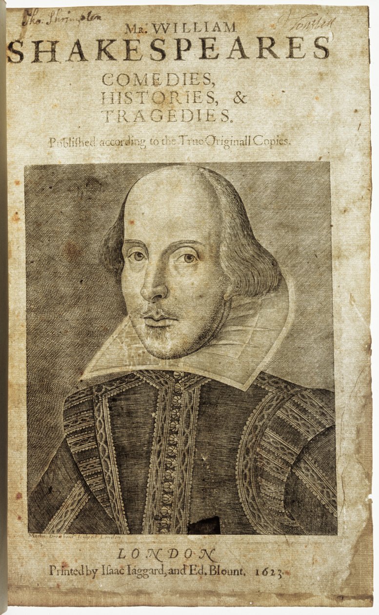 Portrait de William Shakespeare sur la page de titre de Comédies ...