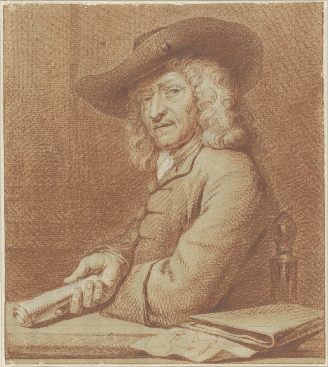 Portrait du dessinateur Jan Pietersz. Zoomer, avec chapeau et rouleau ...