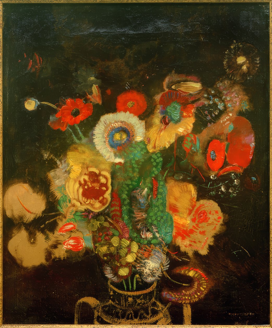 Bouquet de fleurs sur fond noir | Odilon Redon